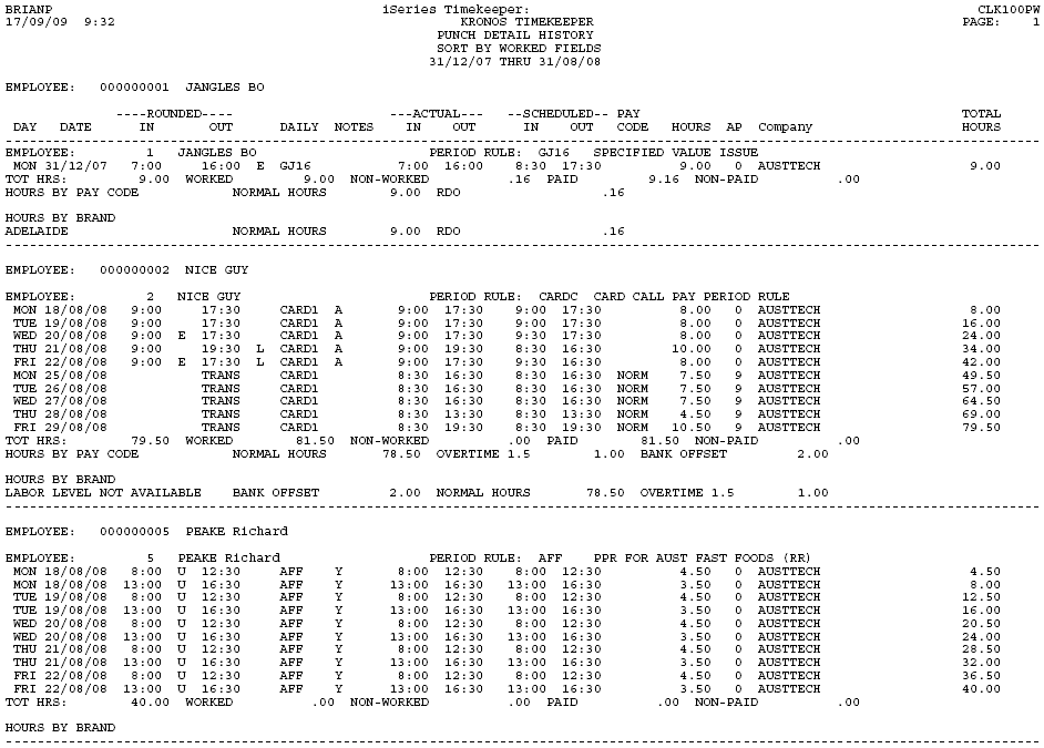 Punch Detail History Report